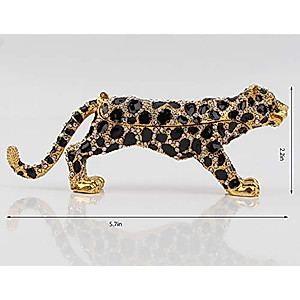 SEVENBEES 24K Golden 5.7in Leopard Jewelry Trinket Boxes Hinged with Swarovski Crystal Element Design Leopard Figurine Collectible