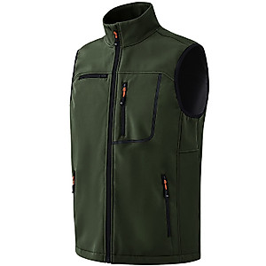 MoFiz Mens Vest Outerwear Zip Up Fleece Lined Light Windbreaker Sleeveless Jacket Hiking Golf Vest For Men Army Green X-Large
