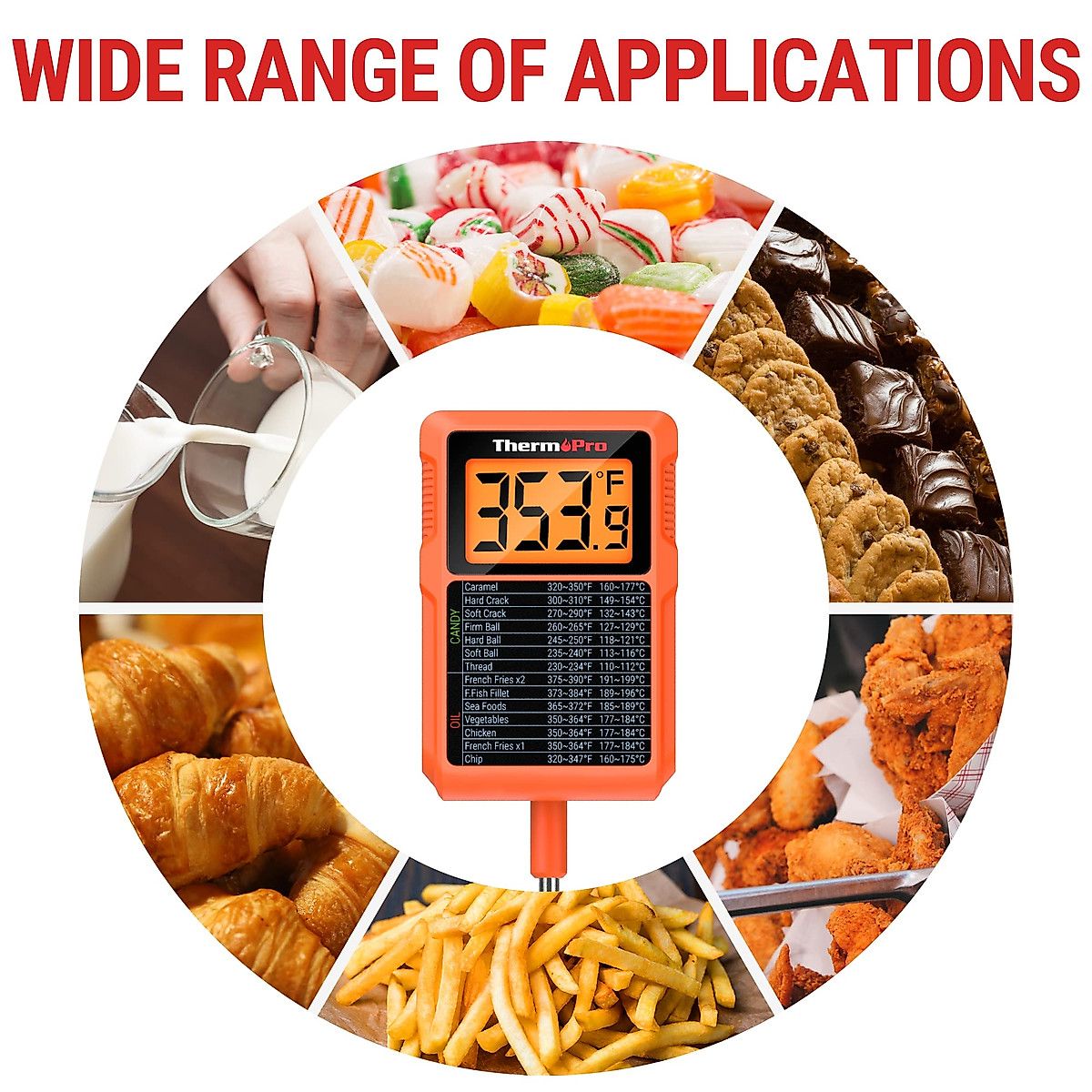 ThermoPro TP510 Waterproof Digital Candy Thermometer with Pot Clip, 8" Long Probe Instant Read Food Cooking Meat Thermometer for Grilling Smoker BBQ Deep Fry Oil Thermometer