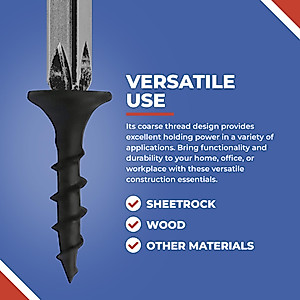 Toofix 3/4 Inch N.6 Coarse Thread Drywall Screw, Sharp Point, Black, 2 Bugle Head Phillips Drive, 1 Lb. Ideal Screw for Drywall Sheetrock, Wood, and More, 400 Screws