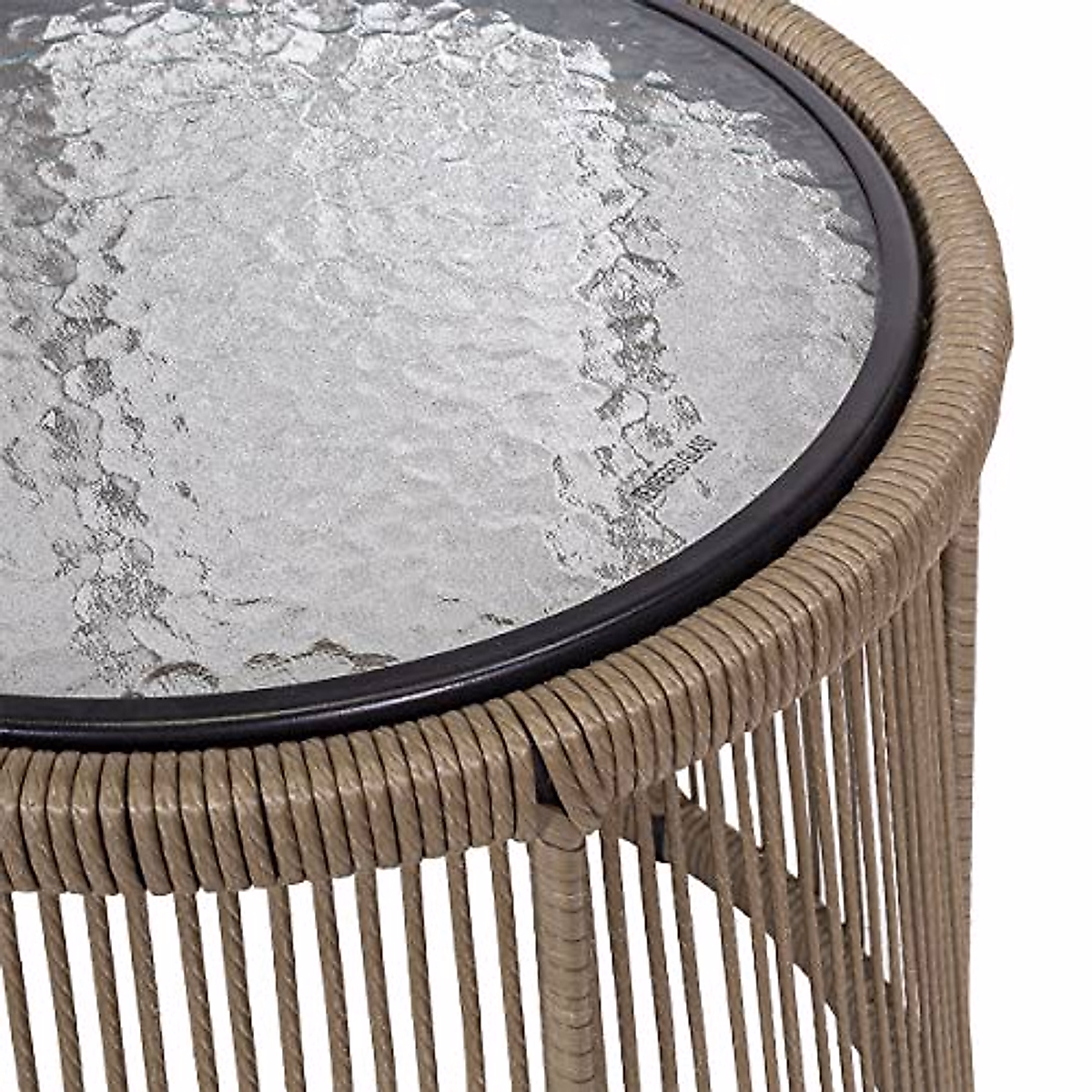 Barton 3 Pieces Bistro Chair Set w/Glass Table Beige Outdoor Patio Furniture Wicker Rattan Modern Conversation Chat Seating