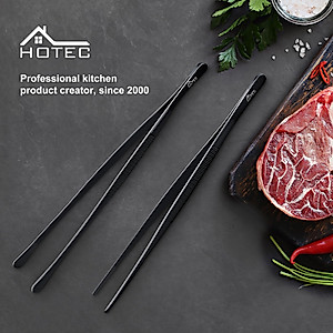 Hotec Kitchen Tweezers Stainless Steel Fine Kitchen Tongs for Cooking, 12-Inch Extra-Long Cooking Tweezers Food Tongs Set of 2, Black