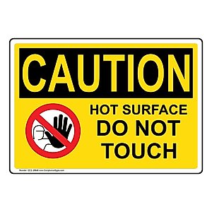 ComplianceSigns.com CAUTION Hot Surface Do Not Touch OSHA Label Decal, 5x3.5 inch 4-Pack Vinyl for Process Hazards
