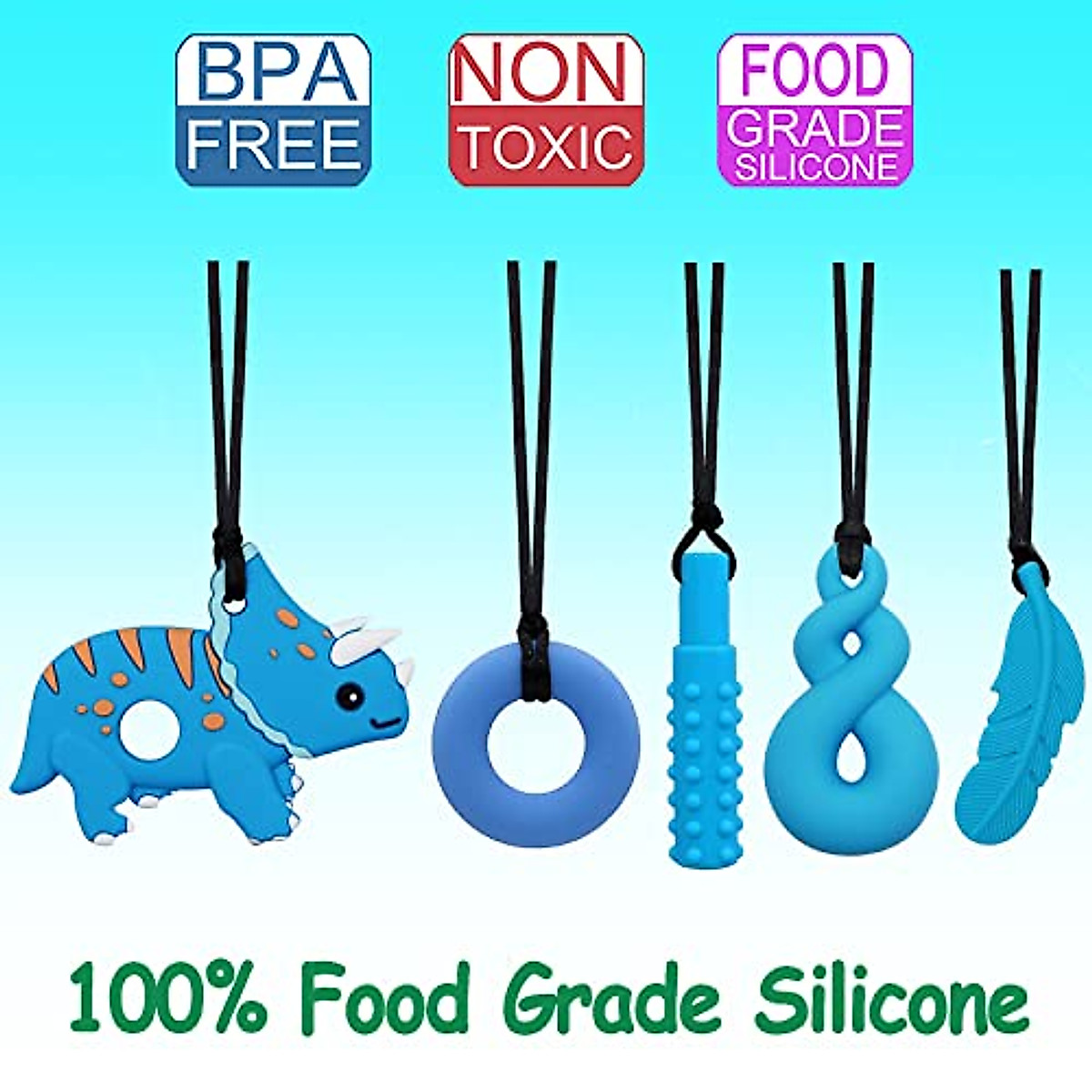 Chew Necklaces for Sensory Kids, 5 Pack Chewy Necklace Sensory for Boys and Girls with ADHD, SPD, Autism, Silicone Autism Sensory Products for Adult Reduce Chewing Anxiety Fidget