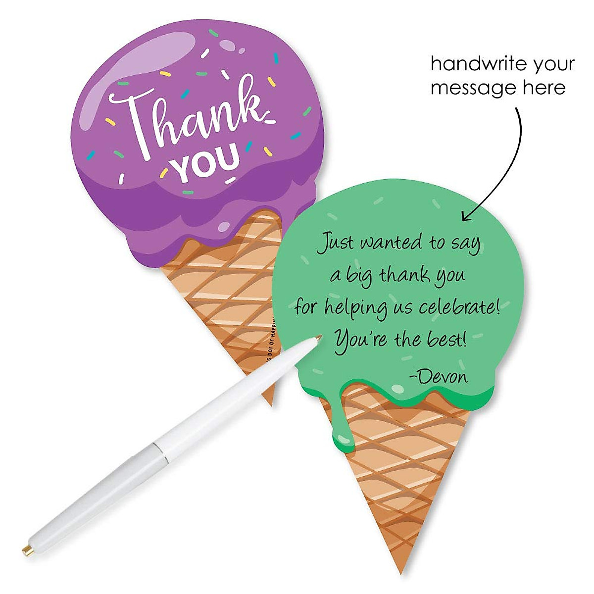 Big Dot of Happiness Sweet Shoppe - Shaped Cards - Candy and Bakery Birthday Party or Baby Shower Thank You Note with Envelopes - Set of 12