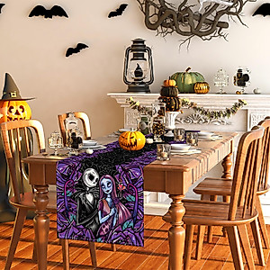 Rvsticty Linen Halloween Table Runner Halloween Gothic Skull Tablecloth Day of The Dead Roses Skull Decor Halloween Decorations and Supplies for Home Kitchen Table-13×72’’