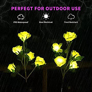 Solar Garden Rose Lights, Decorman 2 Pack Realistic Solar Outdoor Flower Lights Waterproof LED Stake Landscape Decorative Lights with 10 Roses for Garden, Lawn, Yard, Pathway, Patio, Backyard (Yellow)