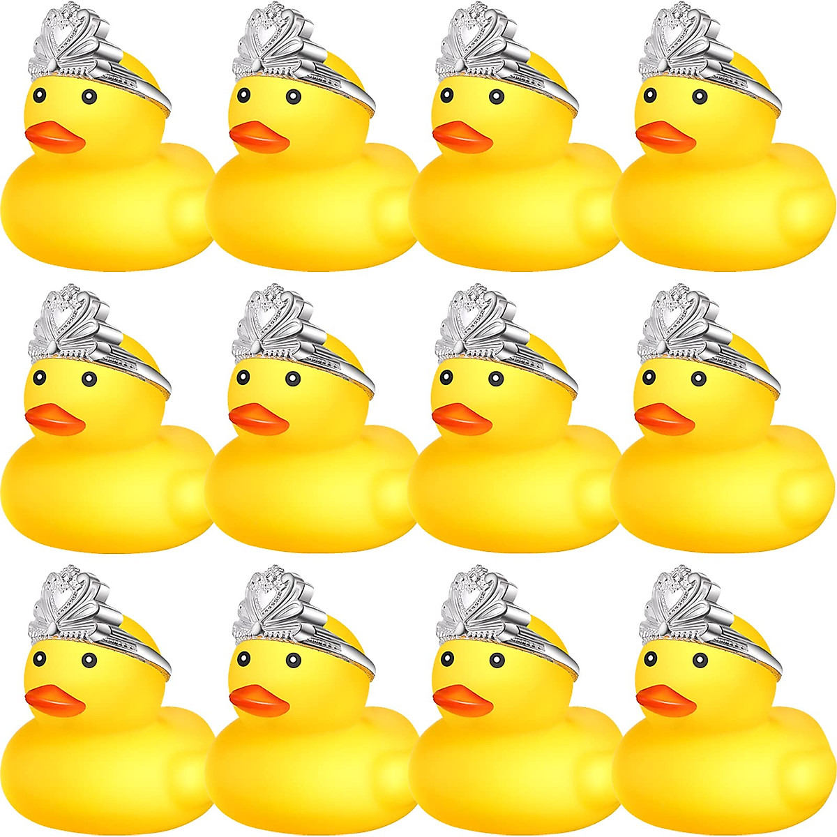Chivao 12 Pcs Rubber Ducks with 12 Sunglasses/ Hats/ Headwear/ Scarf Small Cruise Ducks in Bulk Mini Rubber Duckies Bathtub Toys for Valentine's Day Gift Hide(Yellow, Duck with Crown)