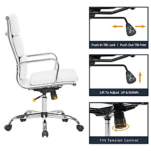 LANDSUN Executive Office Chair Leather High Back Home Computer Desk Chair with Wheels and Arms Soft Padded Comfortable Swivel Adjustable Height White…