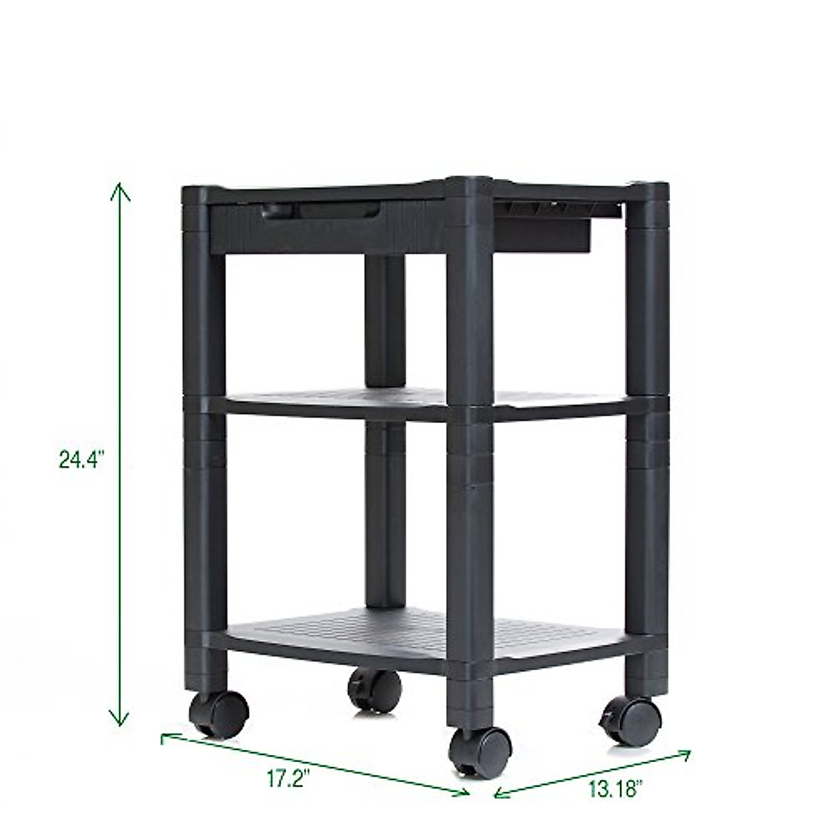 Mind Reader 3-Shelf Printer Cart, Stand with Wheels, Drawer, Cord Management, Black
