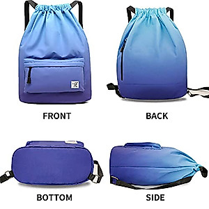 Risefit Waterproof Drawstring Bag, Drawstring Backpack, Gym Bag Sackpack Sports Backpack for Women (Gradient blue)