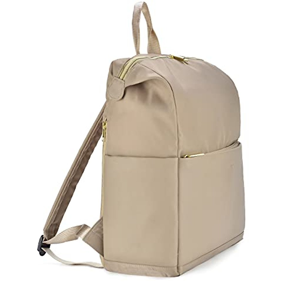 Kah&Kee Cute Travel Backpacks for Womens Fashion Lightweight Water-Resistant Commuting Gym Pockets Fake-Leather Nylon Stitching 2 PCS (Metallic Gold)