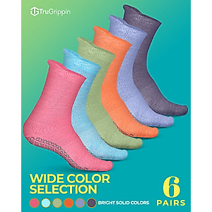 TruGrippin No Slip Socks Women - 6 Pair Non Skid Socks Womens | Grippy Socks for Women