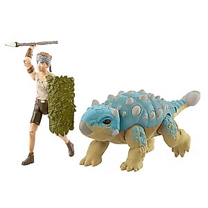 Jurassic World Human & Dino Pack Ben & Ankylosaurus Bumpy Action Figures, Spear Accessory, Camp Cretaceous Movable Joints & Authentic Sculpt, Kids Gift Ages 4 Year & Older