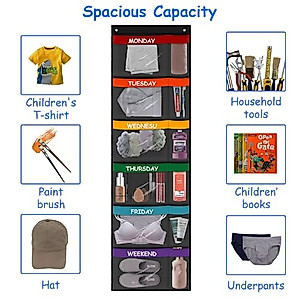 ABCKEY Rainbow Weekly Kids Clothes Organizer for Daily Activity,Portable Kids Clothes Storage with Two Hang Methods… (black)