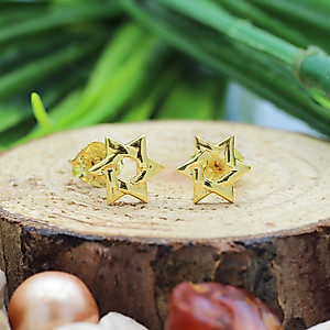 AFFY 14K Yellow Gold Plated 925 Sterling Silver Plain Minimalist Dainty Star Of David Tiny Stud Earrings Bridal Wedding Engagement Jewelry For Her Women Perfect For Any Occasion.