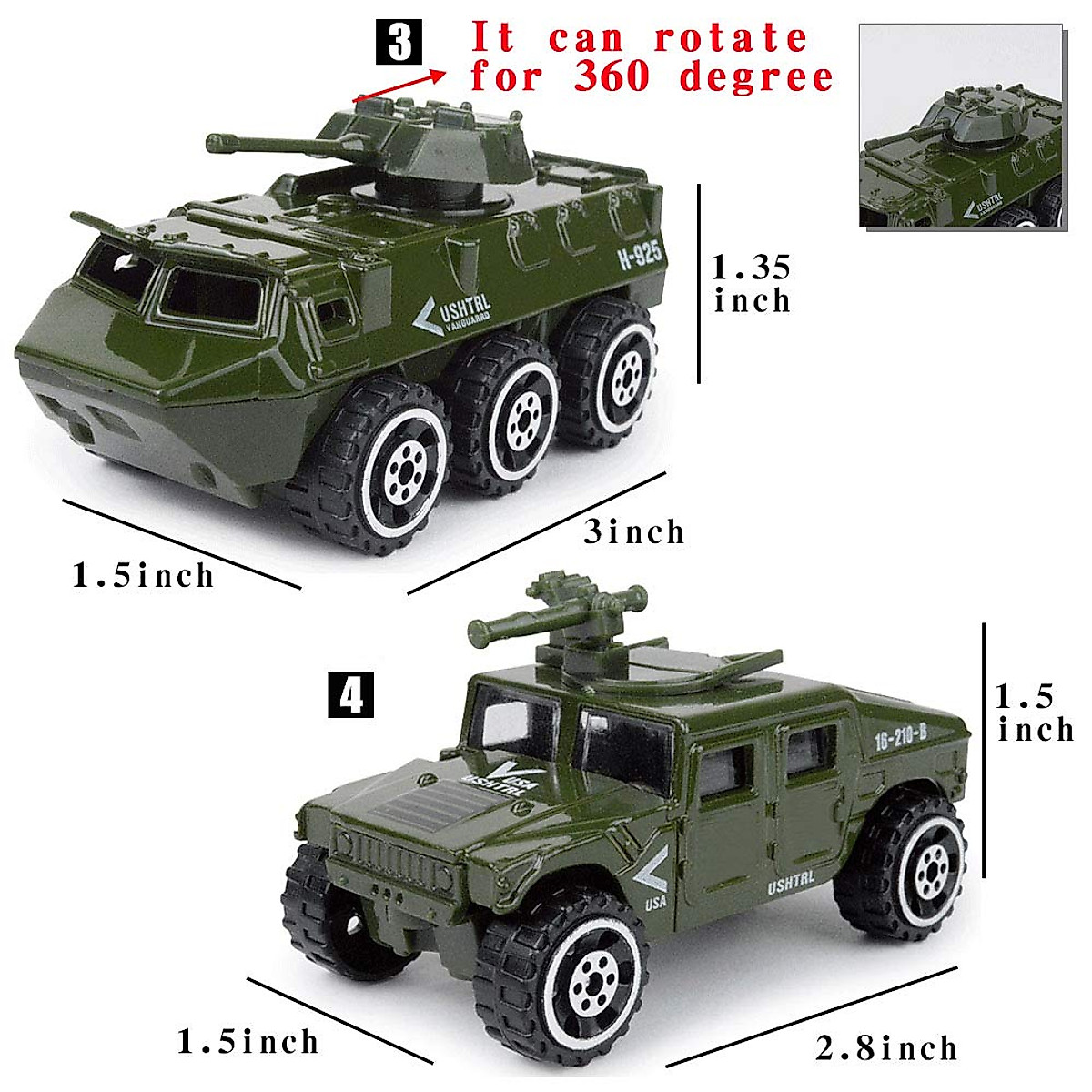 23 Pack Die-cast Military Vehicles Sets,6 Pack Assorted Alloy Metal Army Models Car Toys,16 Pack Soldier Army Men,1 Playmat,Mini Army Toy Tank,Panzer,Anti-Air Vehicle,Helicopter Playset for Kids Boys