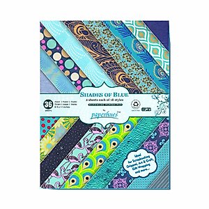 Paperhues Shades of Blue Handmade Scrapbook Paper 8.5 x 11" Pad, 36 Sheets (2 sheets each of 18 styles)