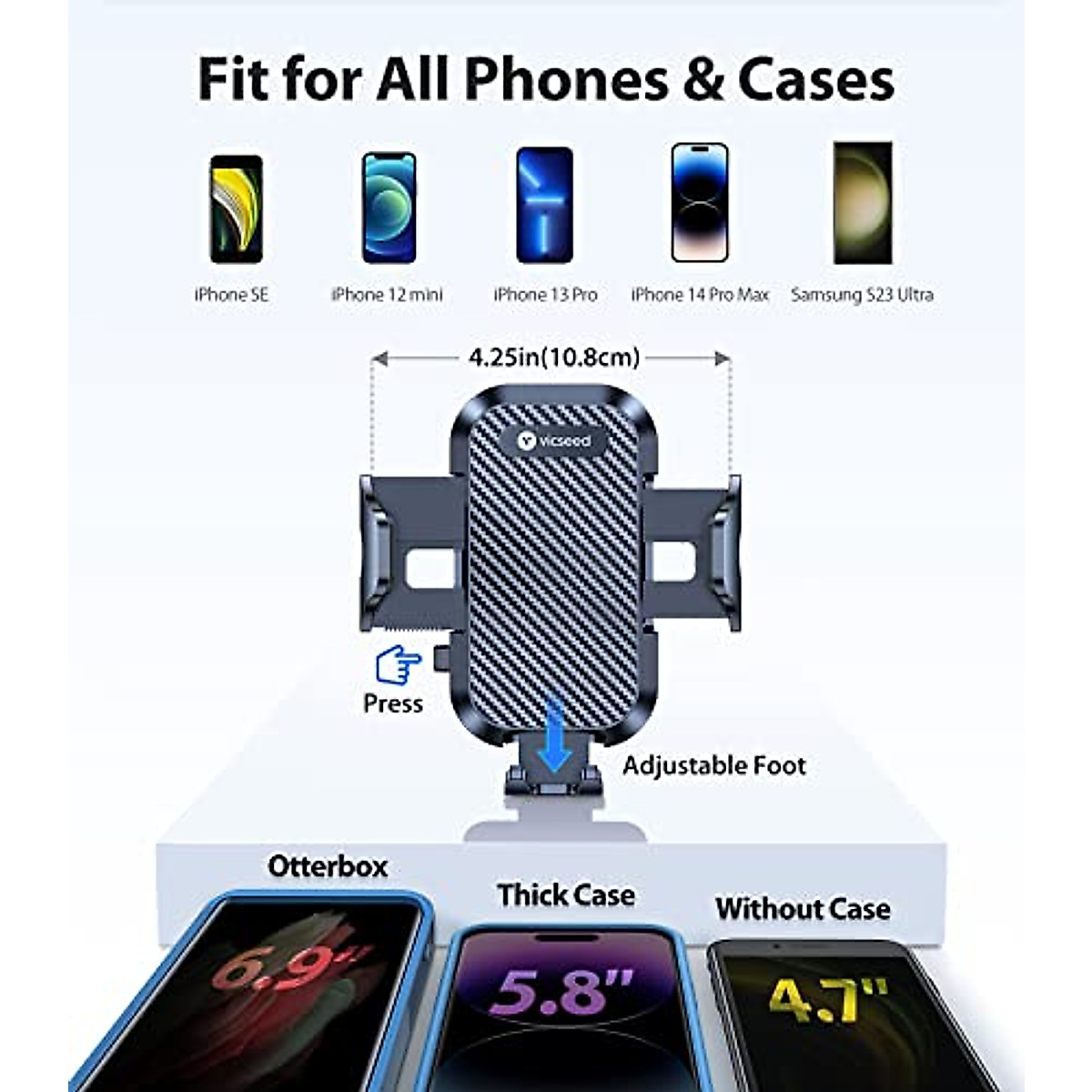 VICSEED Universal Phone Mount for Car [Solid & Durable] Car Phone Holder Mount Dashboard Windshield Air Vent Long Arm Strong Suction Cell Phone Holder Car for iPhone 14 13 12 Pro Max All Mobile