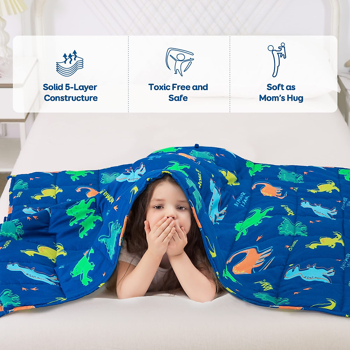 Kivik Toddler Weighted Blanket 3 lbs, Kids Weighted Blanket for Children, Soft Children Heavy Throw Blanket for All-Season Sleeping, Blue Dinosaur 36x48 Inches