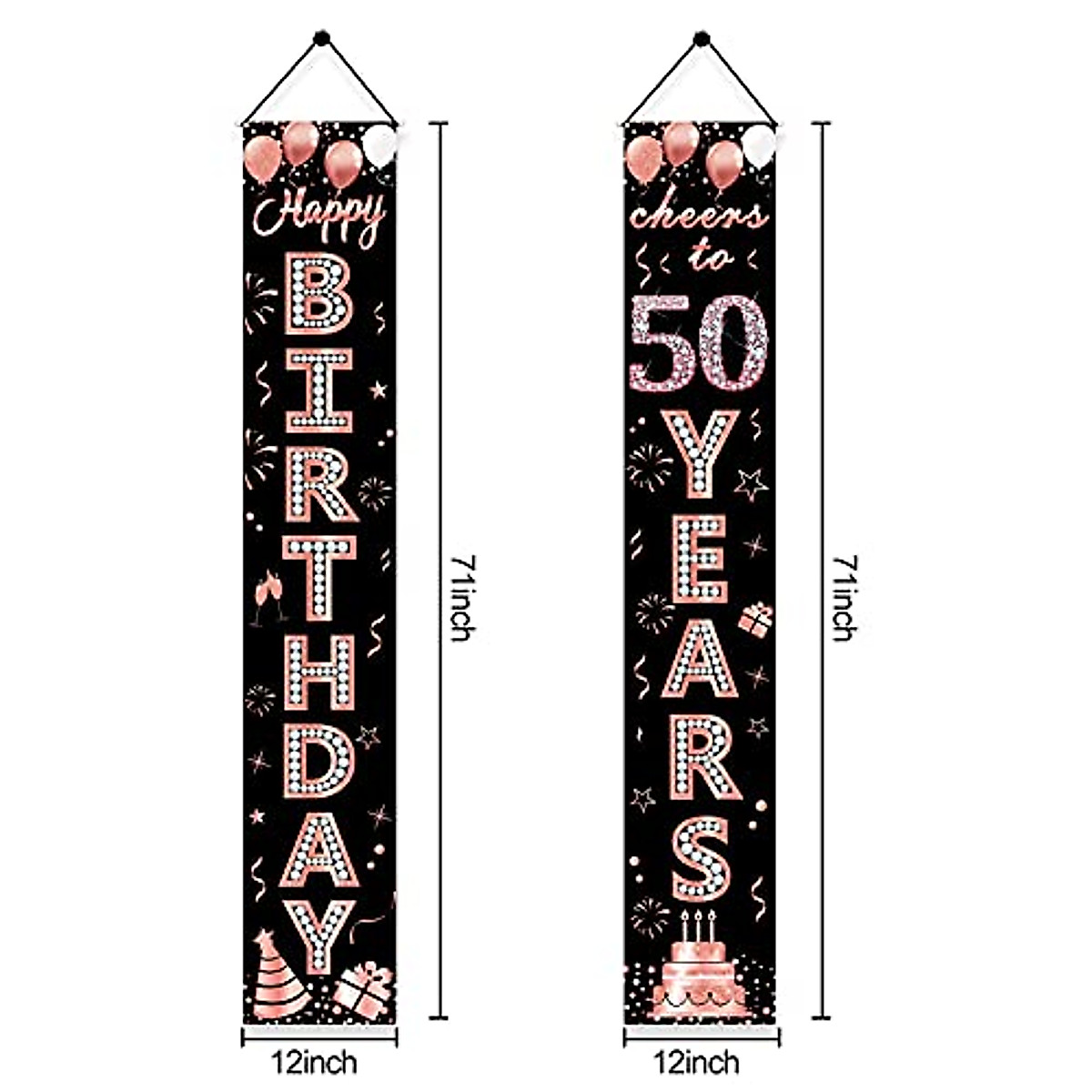 50th Birthday Decorations Door Banner for Women, Cheers to 50 Years Party Supplies Decor, Rose Gold Happy Fifty Year Old Birthday Porch Sign for Indoor Outdoor