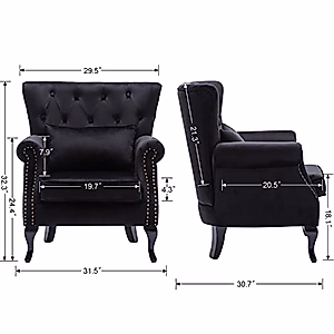 Kmax Velvet Club Chair Tufted Throne Chair Mid Century Accent Wingback Chair Padded Seating Wood Legs Home Club Bedroom Living Room, Black