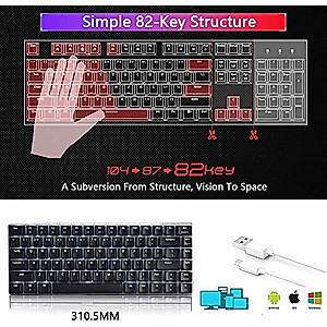 Wired Mechanical Gaming Keyboard USB Metal Blue Switch PC Gaming Keyboard with White LED Backlit for Computer Gamers (Blue Switch, Black)