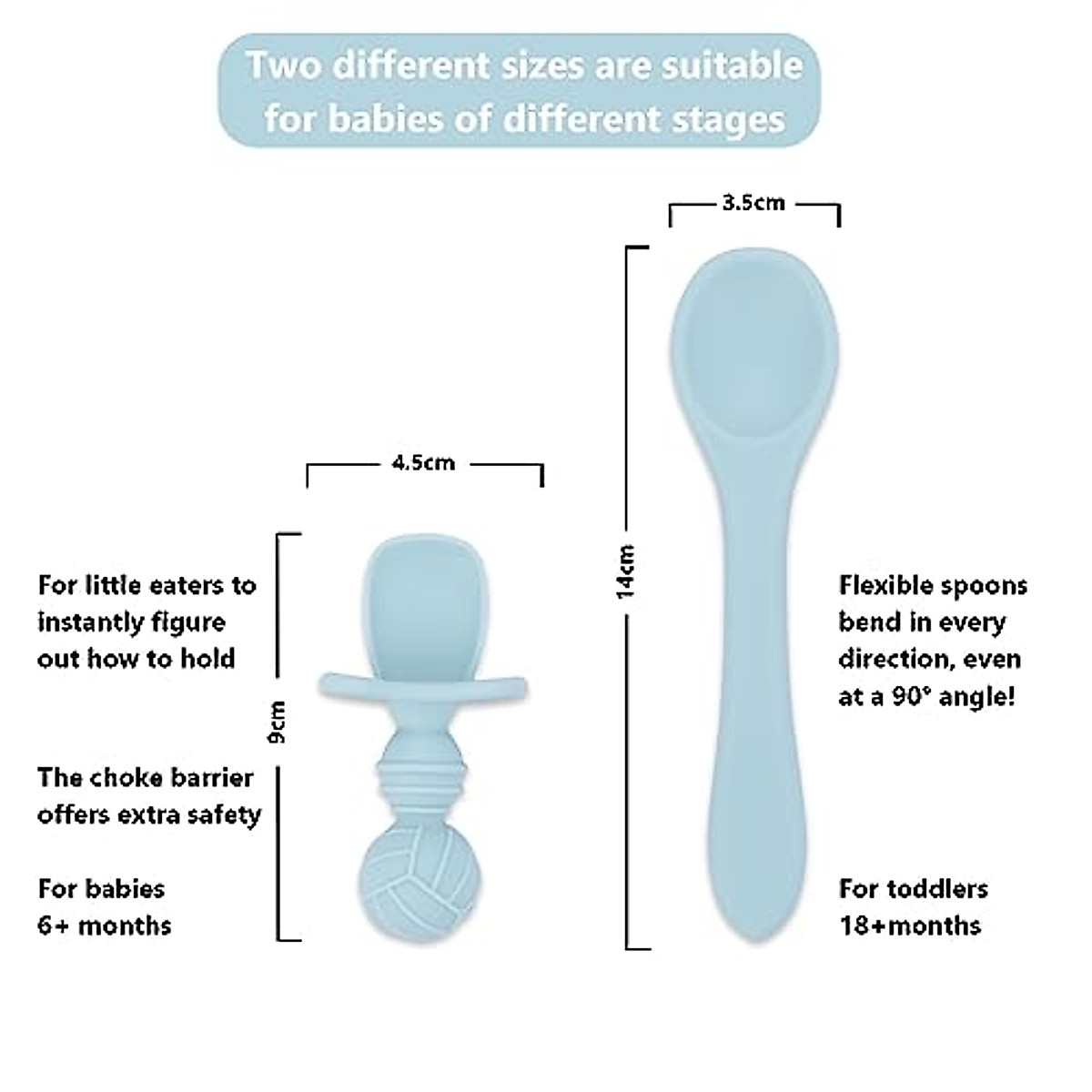 6-Piece Silicone Feeding Spoons and Fork for First Stage Baby, Infant Self-Feeding Utensils for Baby Led Weaning, Safety Tested | BPA Free | Microwave, Dishwasher and Freezer Safe