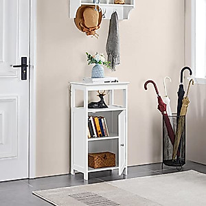 Yaheetech Single Door Floor Cabinet, Bathroom Free Standing Storage Organizer with Adjustable Shelf, Narrow Side Cabinet for Living Room, White