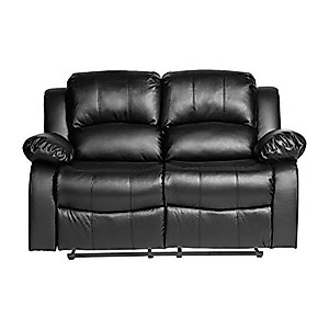 Lexicon Humphreys Loveseat Recliner - Soft Faux Leather Double Reclining Sofa, Manual Pull Tab, Wall Hugger, High-Density Foam, Solid Wood Frame, Easy Assembly, 62.5" W, Living Room, RV - Black
