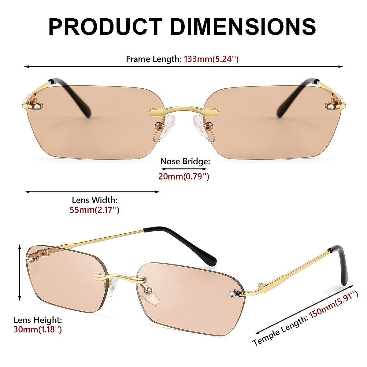 FEISEDY Rimless Sunglasses Y2K Sunglasses Retro Small Narrow Clear Eyewear Vintage Rectangle Sunglasses for Women Men B2643