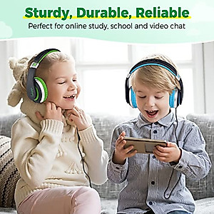 rockpapa I20 Foldable Kids Headphones with Microphone for School, Wired On-Ear Boys Girls Childrens Students Headphones Plug in for Tavel Laptop Computer PC Tablet CD DVD TV Black Green