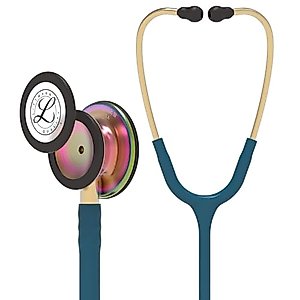 3M Littmann Classic III Monitoring Stethoscope, 5807, More Than 2X as Loud*, Weighs Less**, Stainless Steel Rainbow-Finish Chestpiece, 27" Caribbean Blue Tube, Brass Stem, and Headset