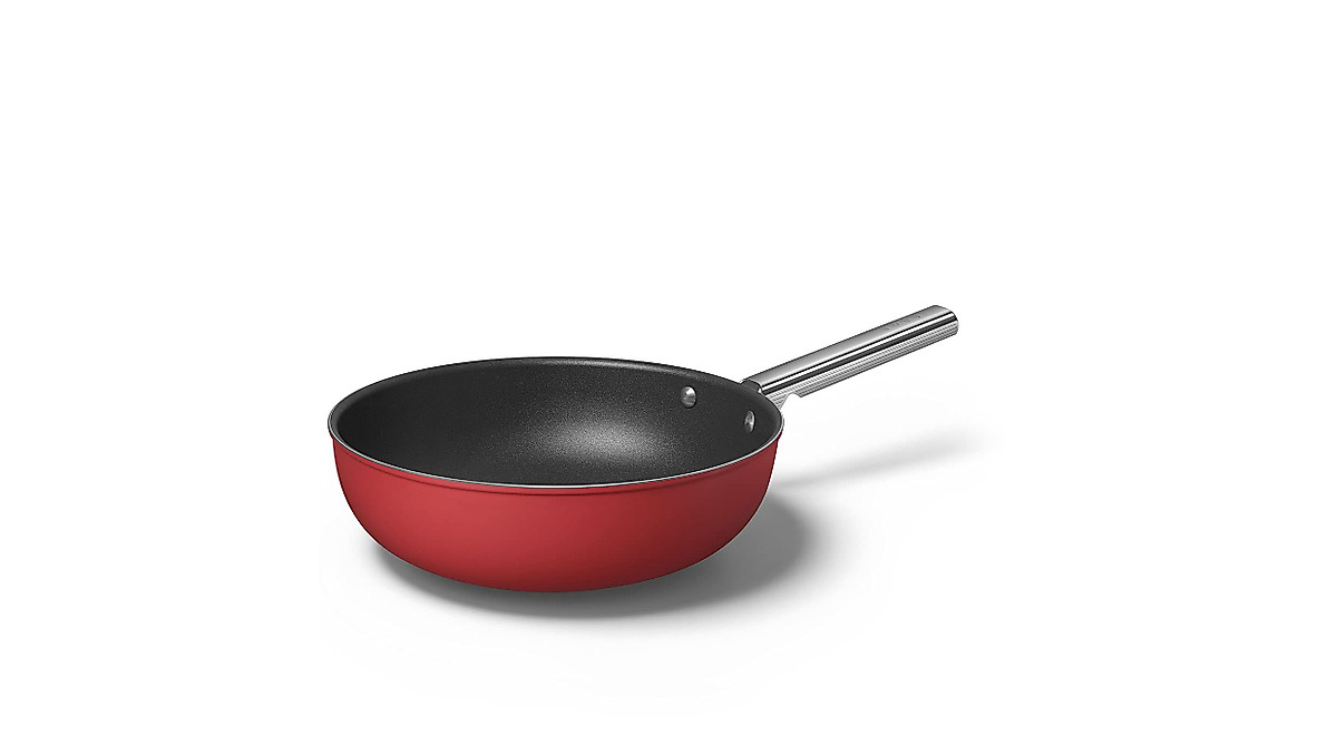 Smeg Red 12-Inch Wok - High-Quality Non-Stick Cookware