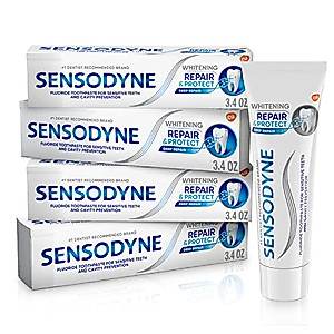 Sensodyne Repair and Protect Whitening Toothpaste, Toothpaste for Sensitive Teeth and Cavity Prevention, 3.4 oz (Pack of 4)