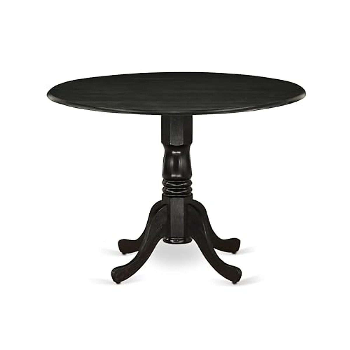 East West Furniture DMGA5-ABK-50 5 Piece Dining Room Table Set Includes a Round Dining Table with Dropleaf and 4 Dark Gotham Linen Fabric Upholstered Parson Chairs, 42x42 Inch, Wirebrushed Black