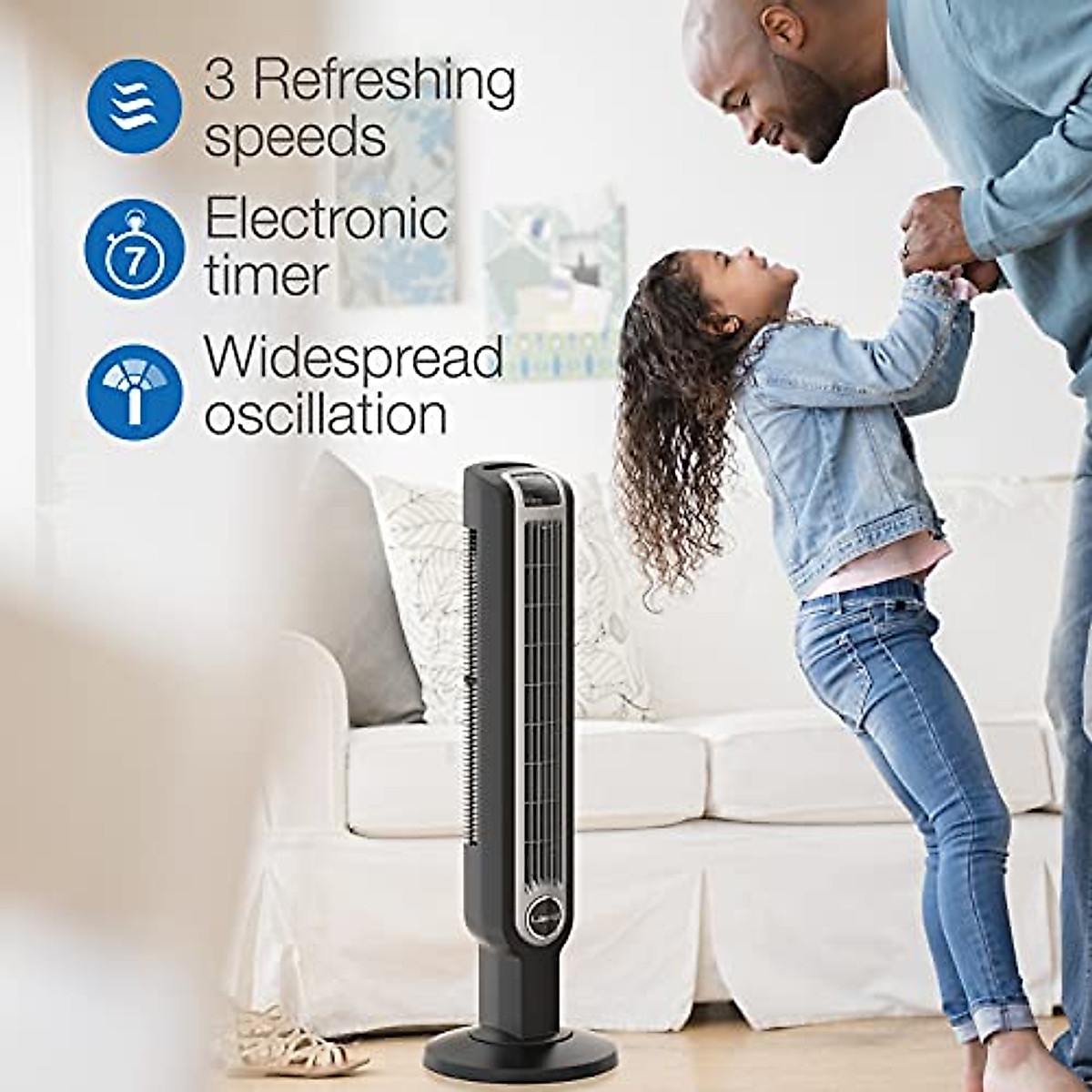 Lasko 2511 36″ Tower Fan with Remote Control - Features 3 Whisper Quiet Speeds and Built-in Timer (Renewed)