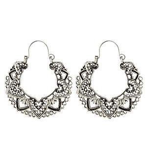 Women Earrings Ethnic Jewelry Enamel Earrings Boho Vintage Drop Earrings (Silver, One Size)