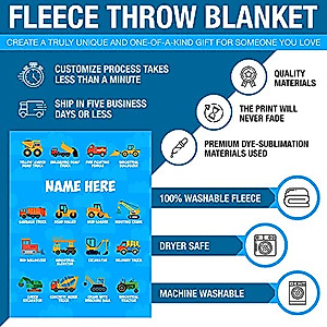 Personalized Corner Construction Custom Fleece Throw Blanket (50x60) for Kids, Youth, & Babies – Construction Pattern Blanket for Girls & Boys, Customizable Indoor & Outdoor Sherpa Blankets