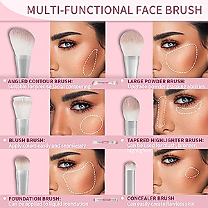 Makeup Brush Duo End Foundation Brush Contour Powder Face Makeup Brushes For Blending Liquid Powder,Concealer,Blush Brush, Highlighter Contour Brush Powder Synthetic Cosmetic Tools