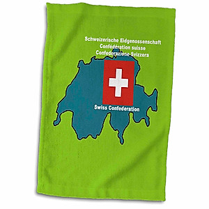 3D Rose Map and Flag of Switzerland with Swiss Confederation Printed in English-German-French and Italian TWL_47331_1 Towel, 15" x 22"
