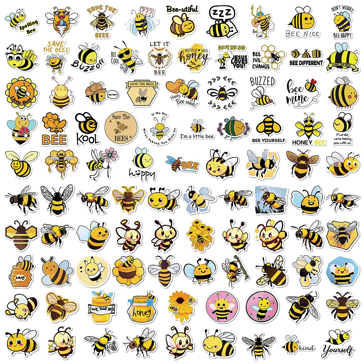 Bee Stickers 100PCS Honey Bee Stickers Waterproof Vinyl Decals for Water Bottles Scrapbook Laptop Car Luggage Kids Teens Boys Girls Bumble Bee Party Favors