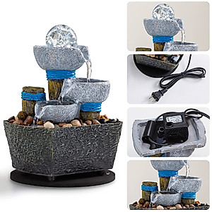 Tabletop Fountain Tabletop Waterfall Meditation Fountain Indoor Fountain Decorative Fountain Office Home Leisure and Relax Mini Tabletop Pool Leisure Fountain Including Many Natural River Rocks