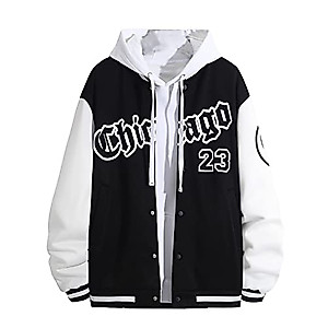 SOLY HUX Men's Varsity Jacket Letter Print Color Block Long Sleeve Baseball Jacket Bomber Coat Black and White M