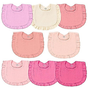 duludulu Baby Muslin Bibs, Bandana Drool Baby Bibs for Girls, Adjustable 100% Cotton Soft Baby Bibs for Drooling and Teething Organic Solid Colors Lap-Shoulder Bibs