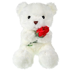 Civaner Christmas Plush Stuffed Animal Bear with Rose Funny Cute Stuffed Animal Plush Gifts for Kids Toddler Girlfriend Xmas Valentine's Day, 11.8 Inches