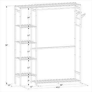 MoNiBloom Bamboo 6-Tier Garment Rack with Shelves Closet Coat Storage Organizer Clothes Hanging Rack with Pants Rack & Hooks for Bedroom, Living Room, Office, Mudroom, Natural