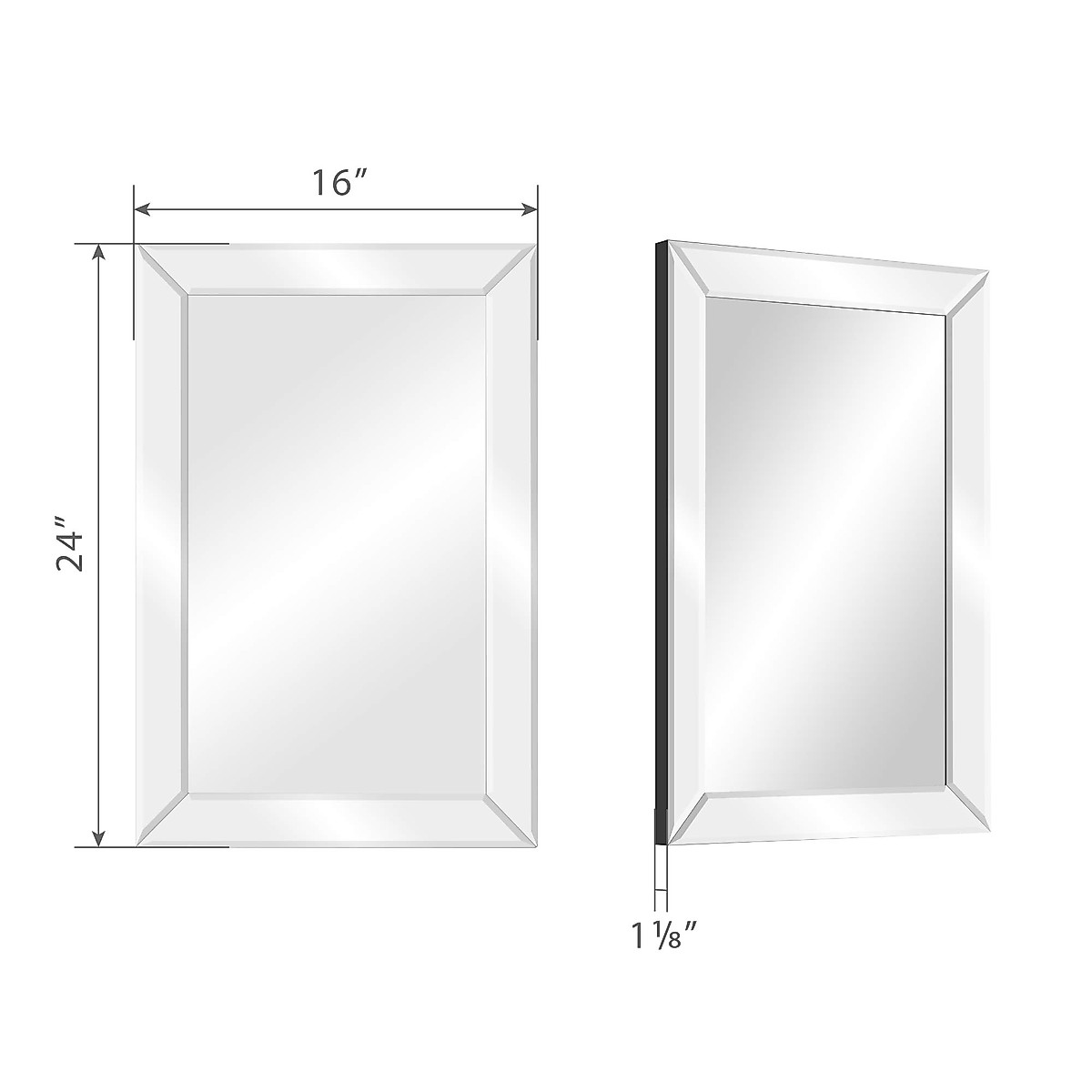 Everly Hart Collection 16x24 Beveled Wall Accent Mirror With Angled Beveled Mirror Frame Silver