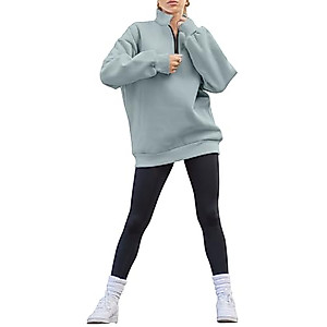 Trendy Queen Womens Oversized Half Zip Pullover Long Sleeve Sweatshirts Quarter Zip Hoodies Sweaters Teen Girls Fall Y2K Clothes Lightgreen