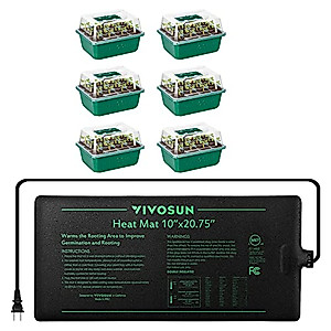 VIVOSUN Durable Waterproof Seedling Heat Mat Warm Hydroponic Heating Pad 10" x 20.75", with 6-Pack Seed Starter Trays
